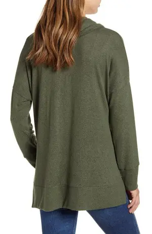 Loveappella Cowl Neck Long Sleeve Top - Olive