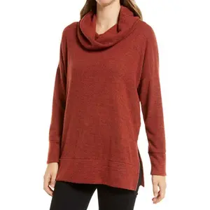 Loveappella Cowl Neck Long Sleeve Top - Rust