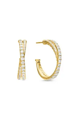 David Yurman Pavé Diamond Crossover Hoop Earrings - 18k Yellow Gold
