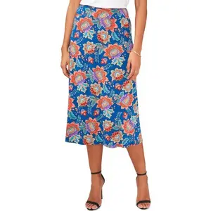 Chaus Floral Print Midi Skirt - Teal/red/multi