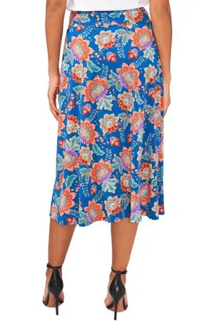 Chaus Floral Print Midi Skirt - Teal/red/multi