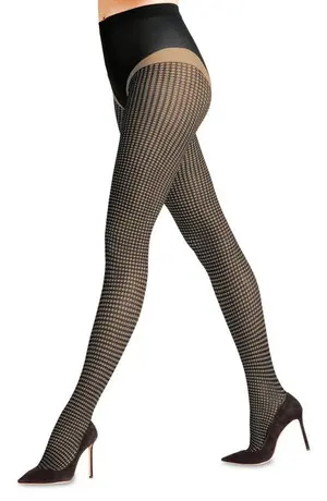 Falke Houndstooth Patterned Tights - Powder
