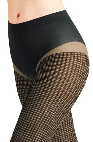 Falke Houndstooth Patterned Tights - Powder