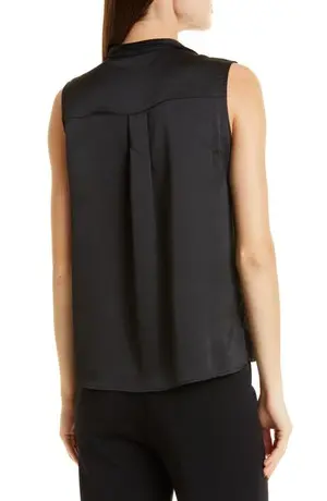 Misook Cascading Lapel Sleeveless Top - Black