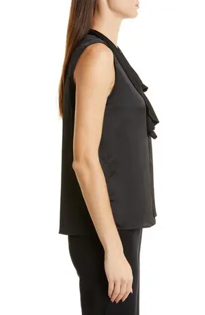 Misook Cascading Lapel Sleeveless Top - Black