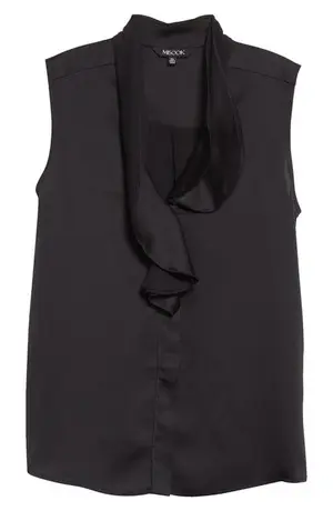 Misook Cascading Lapel Sleeveless Top - Black