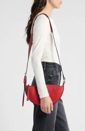 ALLSAINTS Half Moon Leather Crossbody Bag - Gala Red