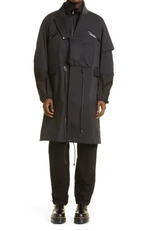 Sacai X Acronym Technical Nylon Trench Coat In Black - 60% Off