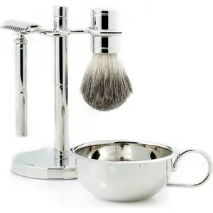 BEY-BERK Chrome Fusion Razor & Brush 4-piece Shave Set - Silver
