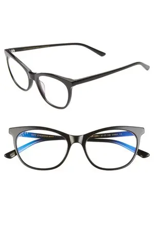 DIFF 51mm Cat Eye Blue Light Blocking Glasses Black/ Clear
