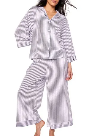 PETITE PLUME Olivia Wide Leg Pima Cotton Pajamas - Navy