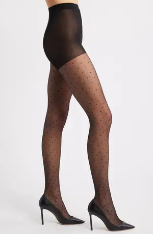 MEMOI Petite Point Fashion Tights Black