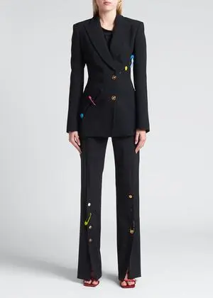 Versace Safety-Pin Button Slash Blazer Jacket - Black