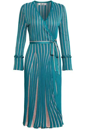 Diane Von Furstenberg Edeline Striped Knitted Wrap Dress - Teal