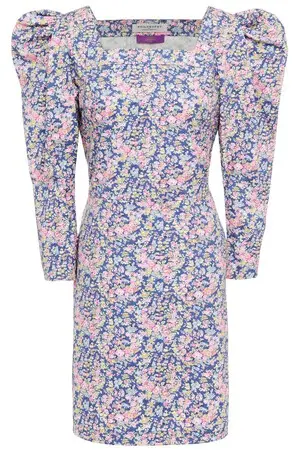 Philosophy Di Lorenzo Serafini Gathered Floralprint Stretchcotton Poplin Mini Dress - Indigo