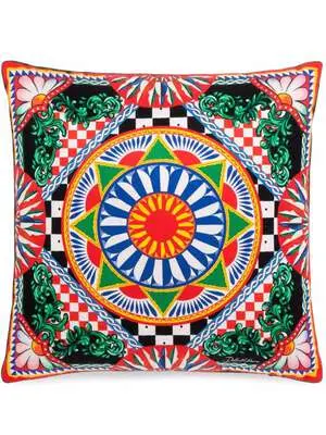 Dolce & Gabbana Small Carretto-print Square Silk Cushion - White