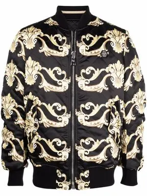 Philipp Plein Gothic-print Quilted Bomber Jacket