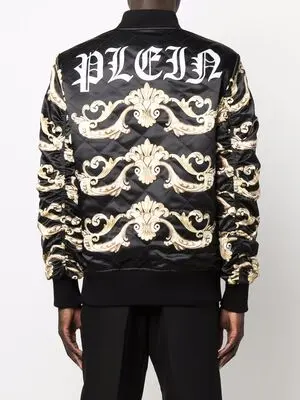 Philipp Plein Gothic-print Quilted Bomber Jacket
