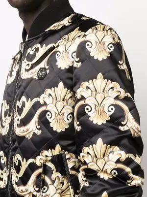 Philipp Plein Gothic-print Quilted Bomber Jacket
