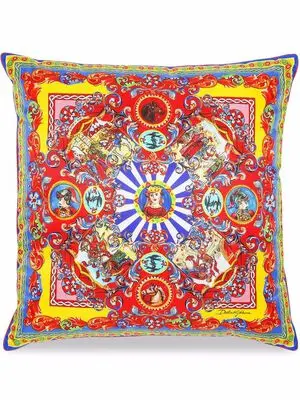 Dolce & Gabbana Medium Carretto-print Square Silk Cushion - Yellow