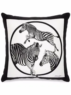 Dolce & Gabbana Medium Zebra-print Silk Cushion - White