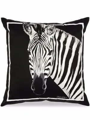 Dolce & Gabbana Medium Zebra-print Duchesse Cotton Cushion - Black