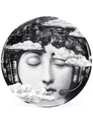 FORNASETTI Graphic Porcelain Plate - Black