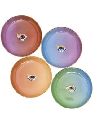 L'Objet Lito Set Of Four Porcelain Plates - Blue