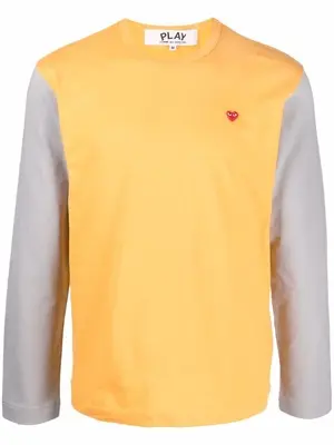 Play Comme Des Garcon Logo-embroidered Colour-block T-shirt - Orange