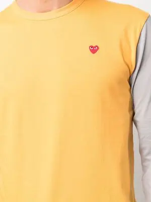 Play Comme Des Garcon Logo-embroidered Colour-block T-shirt - Orange