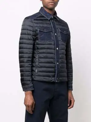 MOORER Denim-detail Padded Jacket - Blue