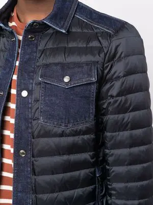 MOORER Denim-detail Padded Jacket - Blue
