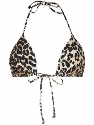 GANNI Leopard-print Bikini Top - Brown