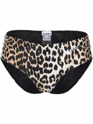 GANNI Leopard-print Bikini Bottoms - Brown
