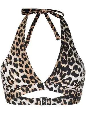 GANNI Leopard-print Bikini Top - Brown