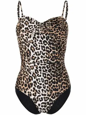 GANNI Leopard-print Swimsuit - Brown