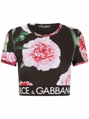 Dolce & Gabbana Floral-print Cropped T-shirt - Black