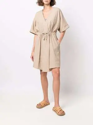 Brunello Cucinelli Drawstring Linen Mini Dress