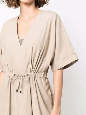 Brunello Cucinelli Drawstring Linen Mini Dress