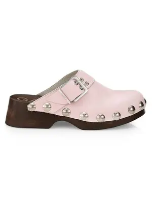 GANNI Women's Calf Leather Studded Clogs - Black  - Pale Lilac