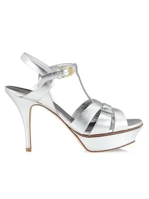 Saint Laurent Tribute Metallic Leather Sandals Argento