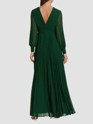Badgley Mischka Pleated V-neck Gown