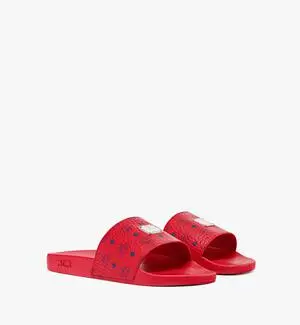 Mcm MCM Monogram Print Rubber Slides Candy Red