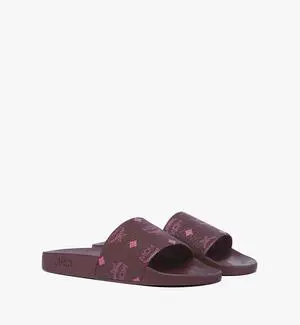 Mcm Monogram Print Rubber Slides - Cinnamon