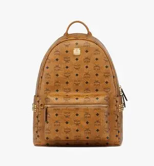 Mcm Stark Side Studs Backpack In Visetos Monogram Cognac