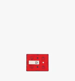Mcm Money Clip Card Case In Visetos Original Candy Red