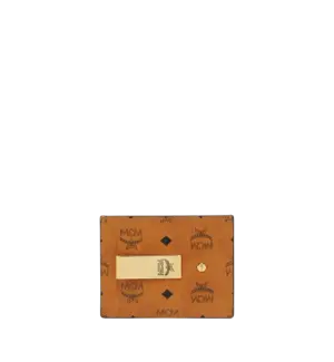 Mcm Money Clip Card Case In Visetos Original - Cognac