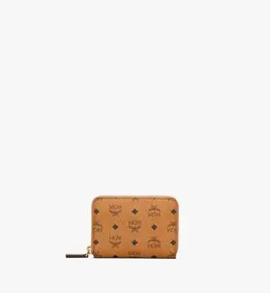 Mcm Zip Wallet In Visetos Original - Cognac