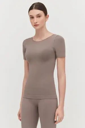 Cuyana Stretch Scoop Neck T-Shirt Grey