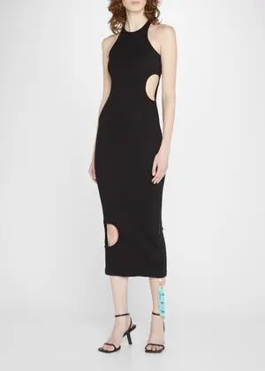 Off-White Meteor Ribbed Body-Con Midi Dress Black No Co